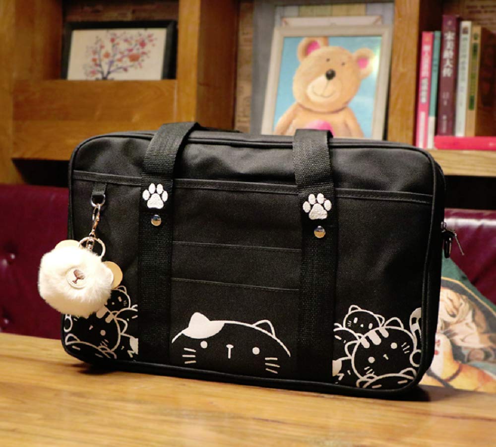 GK-O Japanese JK Uniform Bag Cute Cat Kawaii Lolita Handbag Messenger Shoulder Bags (Black)
