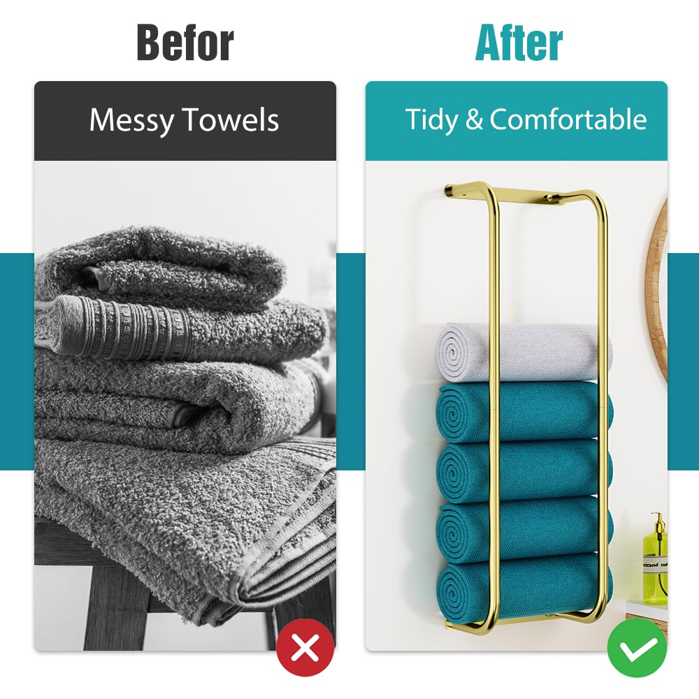 Towel Rack Wall Mounted, Bathroom Towel Storage, Stainless Steel Towel Racks for Bathroom, Bath Towel Holder Organizer for Folded Large Towel Washcloths, Easy to Install, Silver