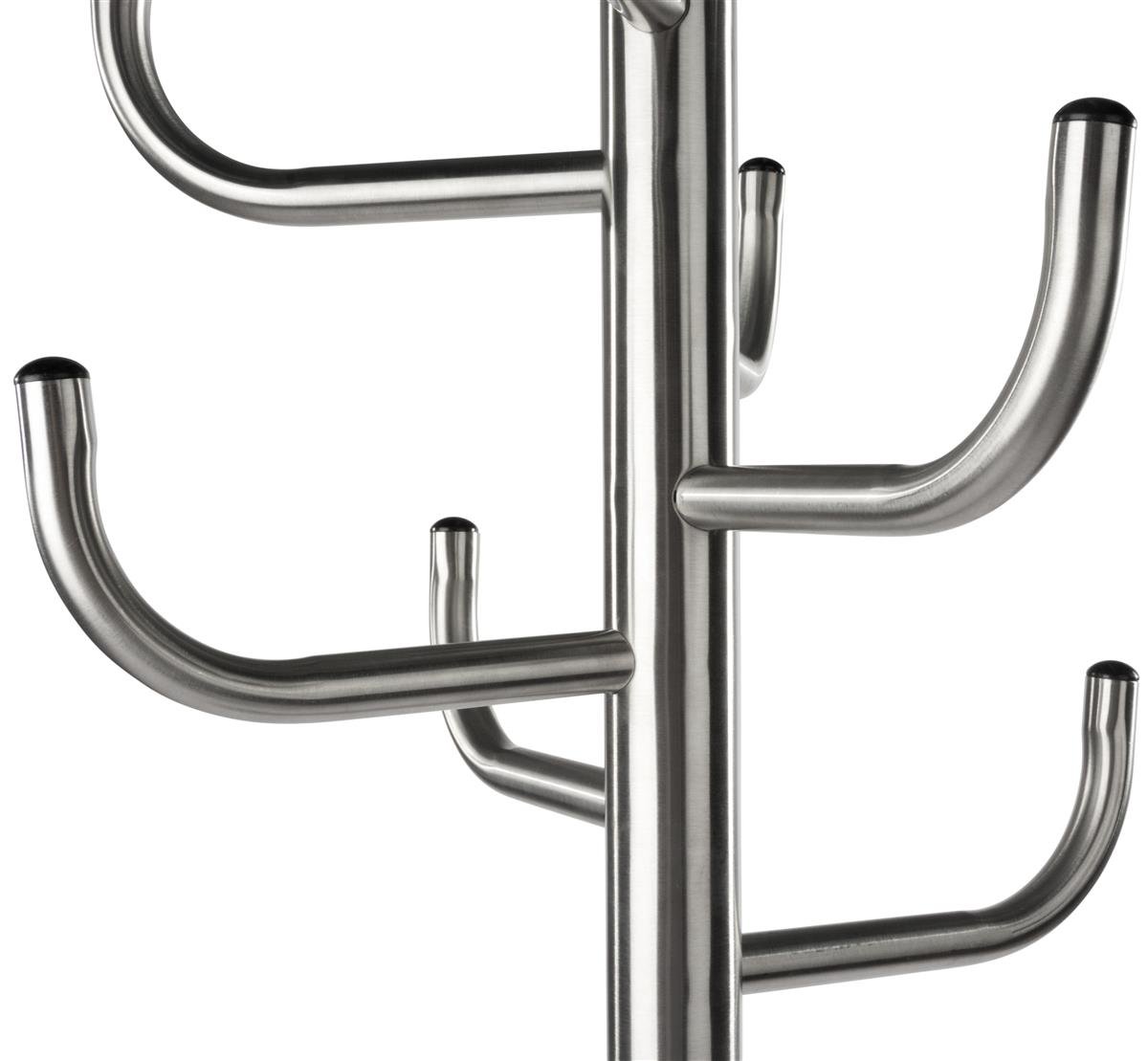 Displays2go Coat Racks with 8 Hooks, Weighted Base, Metal (Stainless Steel) – Brushed Silver Finish (CTHNGCRSV)