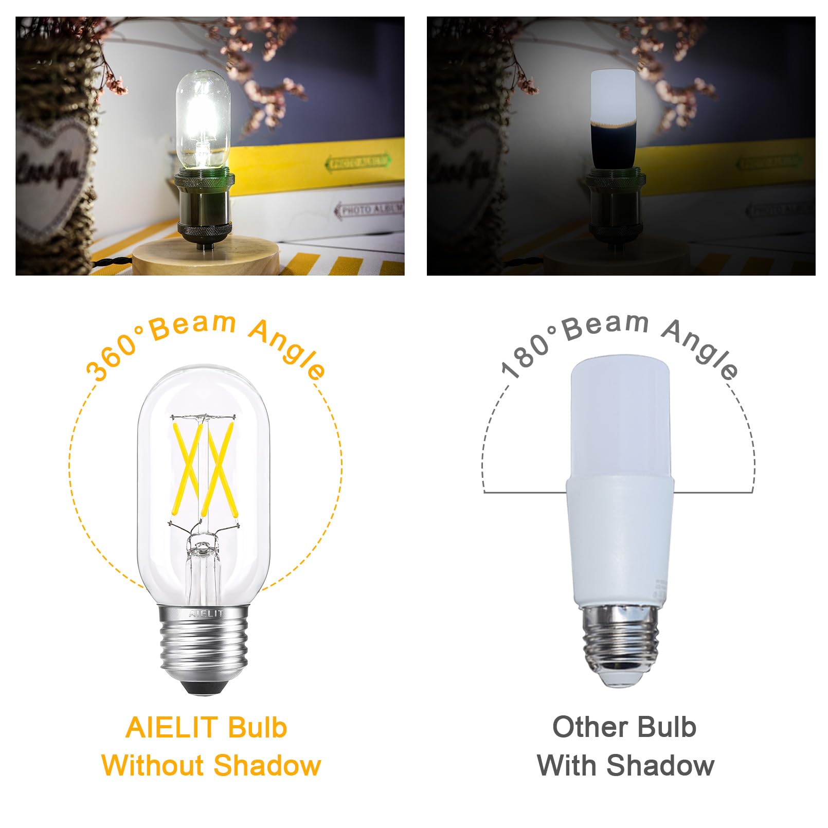 AIELIT 40 Watt Equivalent E26 LED Bulb Dimmable, Daylight White 5000K, Energy Efficient 4W, 400lm Tubular Edison T14 T45 LED Light Bulbs for Pendant Sputnik Vanity Chandelier Wall Sconce, 8 Pack