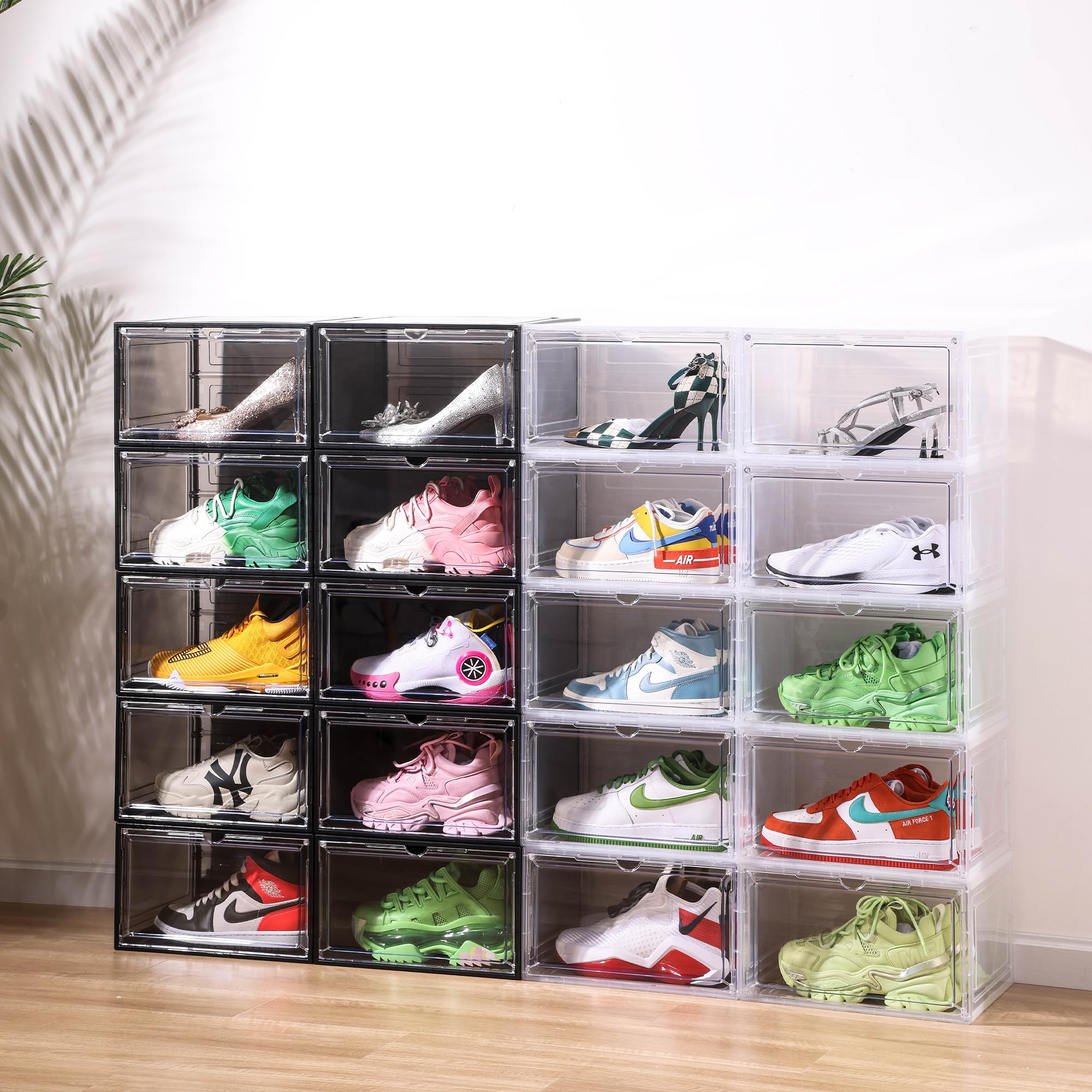 Attelite Upgraded Large Clear Shoe Storage Box Stackable, 8 Pack Thicken Plastic Shoe Containers, Drop Side Front Shoe Storage Organizer for Display Sneakers