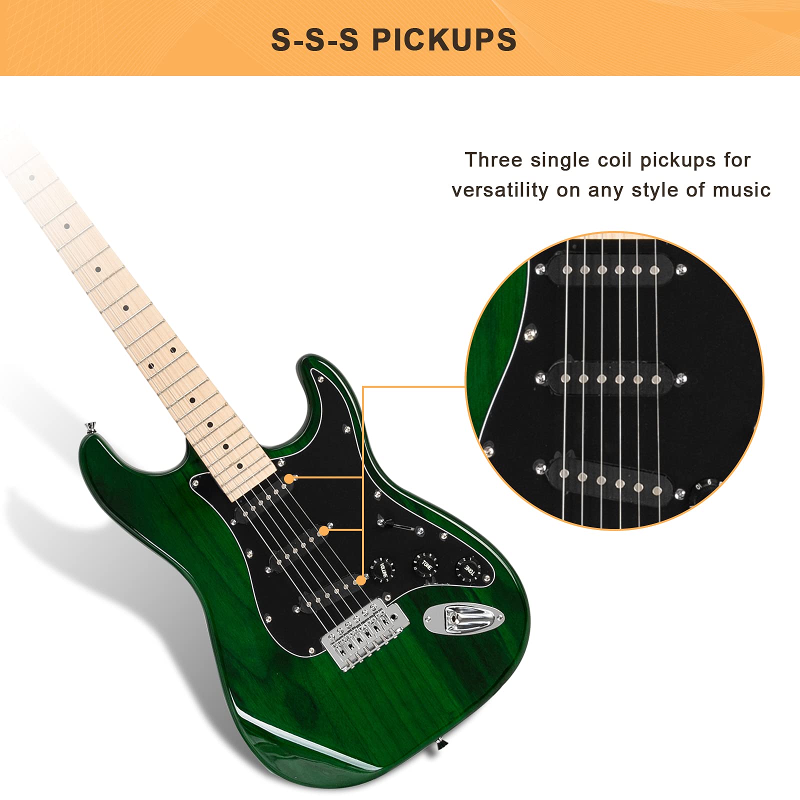 GLARRY Full Size Electric Guitar for Beginner with Amp and Accessories Pack Guitar Bag (Dark blue)
