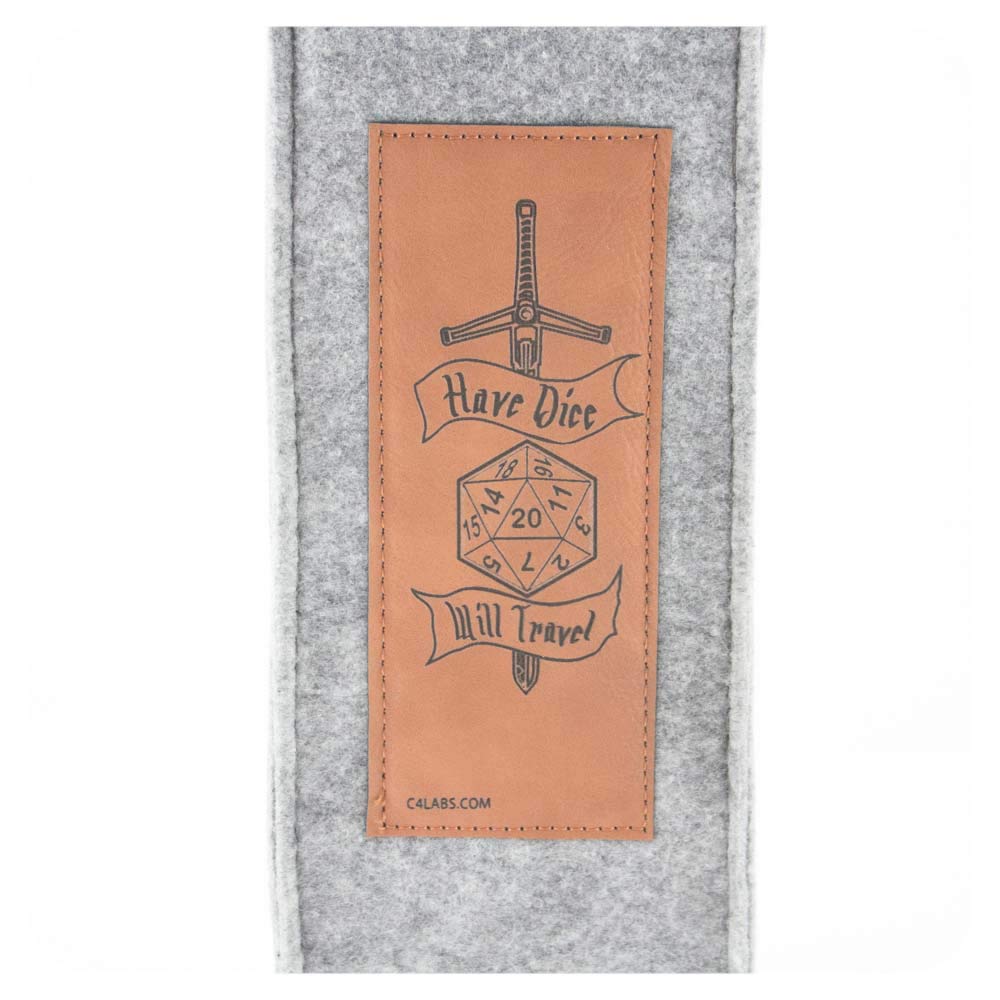 Dice Tower Travel Bag Grey Felt and Chestnut ~ by C4Labs