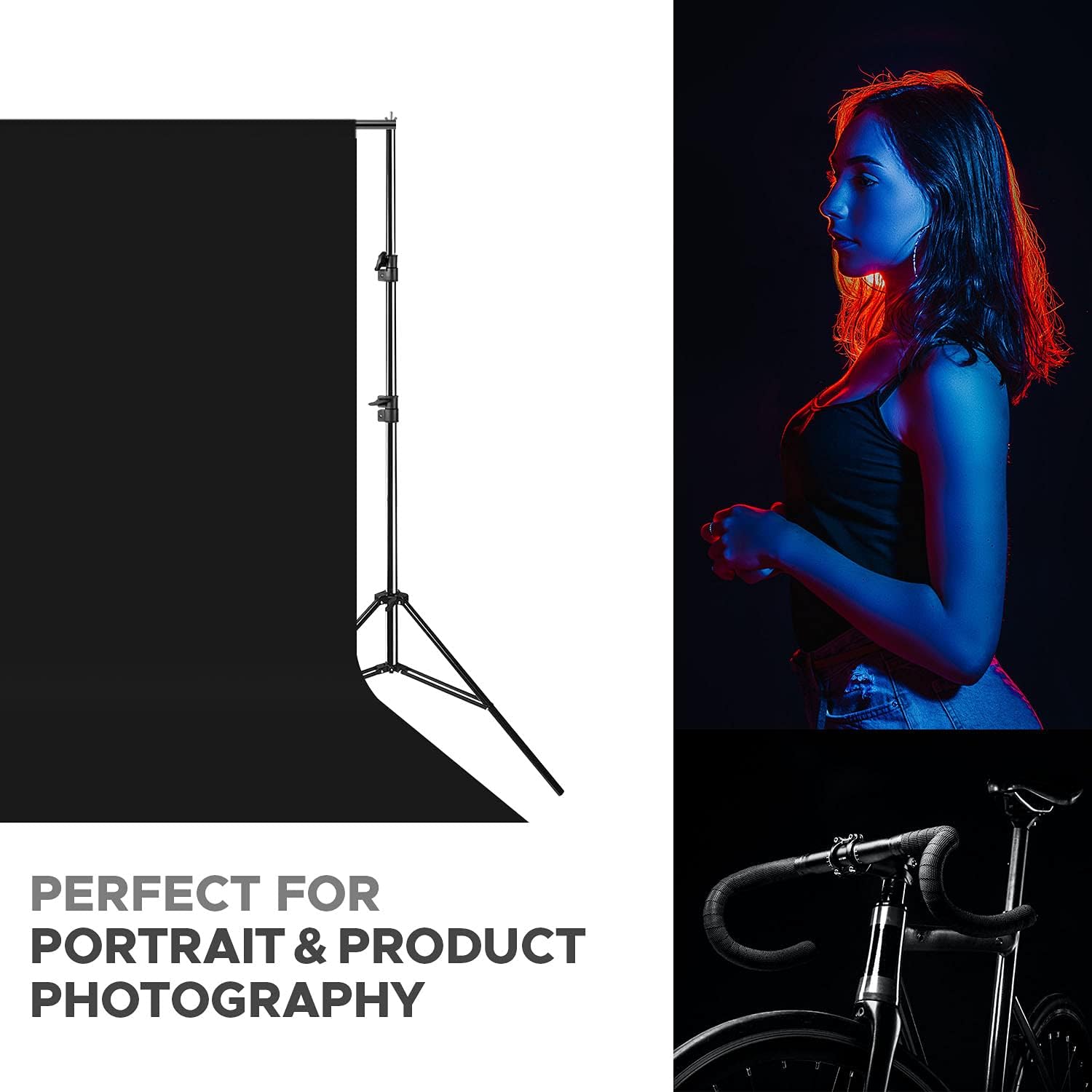 Julius Studio 10 x 12 ft. Black Backdrop Background Screen, Superior 150GSM Density Fabric Material, Premium A+ Grade Silk Texture for Professional Photo Video Studio, Family Event, Party, JSAG120