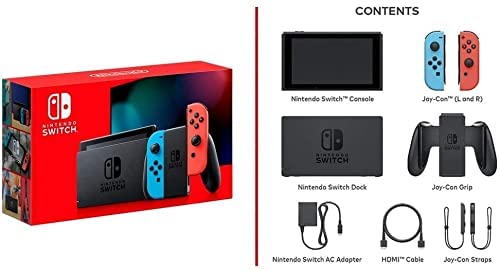 Nintendo Switch Deluxe Holiday Game Bundle: Nintendo Switch with Neon Blue and Neon Red - 6.2" Touchscreen LCD Display + Nintendo Switch Minecraft game + Mario Kart 8 game and T.F. Card
