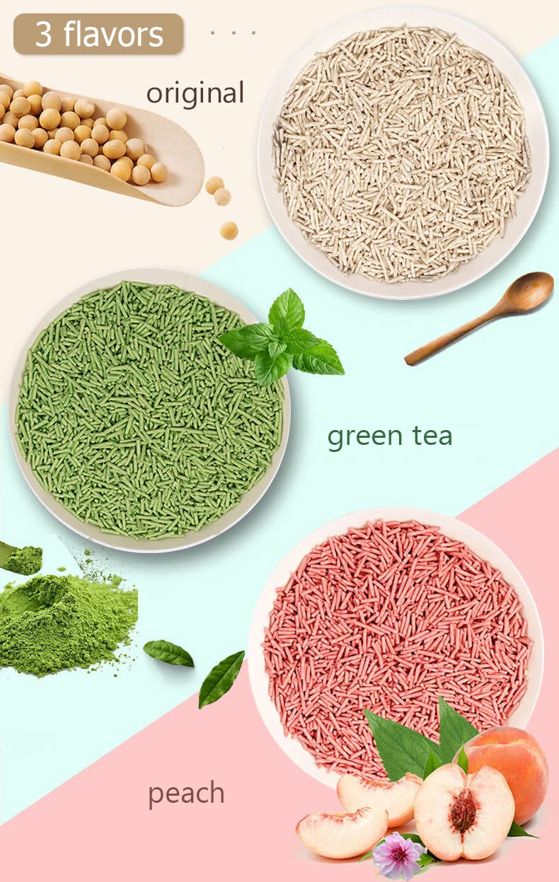 Edible Cat Litter Water Soluble Cat Litter - Tofu Cat Litter,Low Dust Litter, 100% Edible Soybean and Corn Materials,2mm Diameter ,Fast Agglomeration - 5 Lb (Green Tea)
