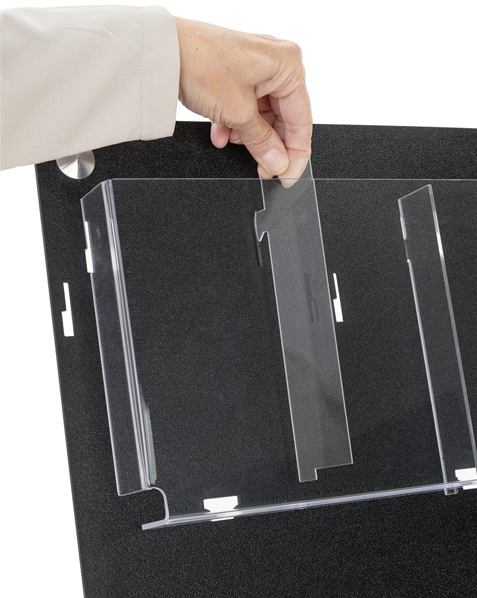 Displays2go Tiered Magazine Holder for Wall, 3-6 Adjustable Pockets, Frameless Acrylic - Black (2RP3BLK)