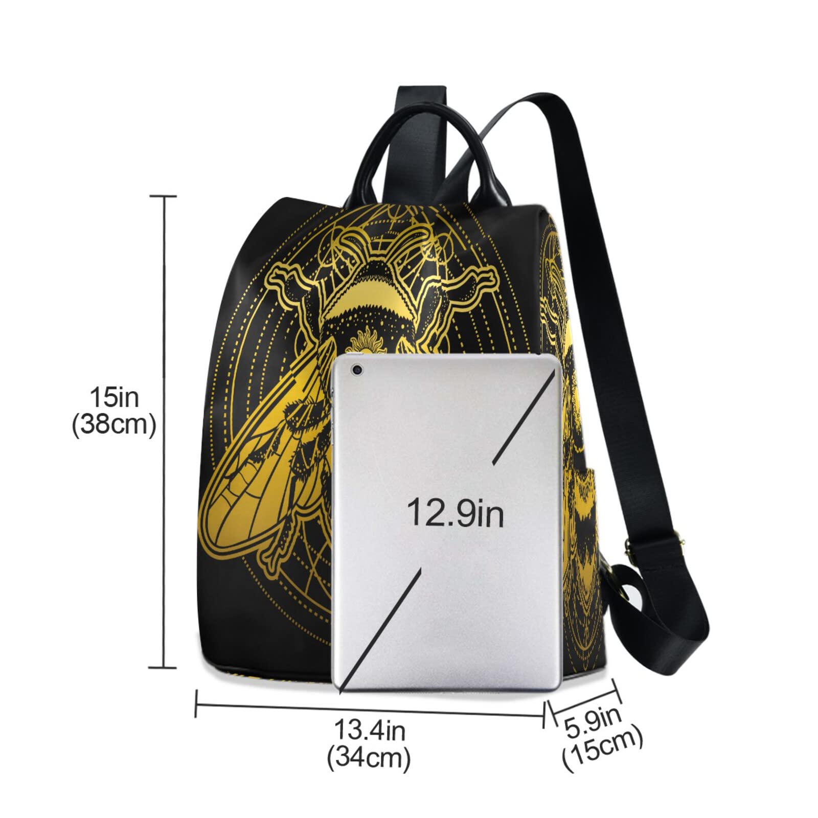 ALAZA Gold Bee Moon Sun Large Women's Fashion Casual Backpack Purse Shoulder Travel Bag