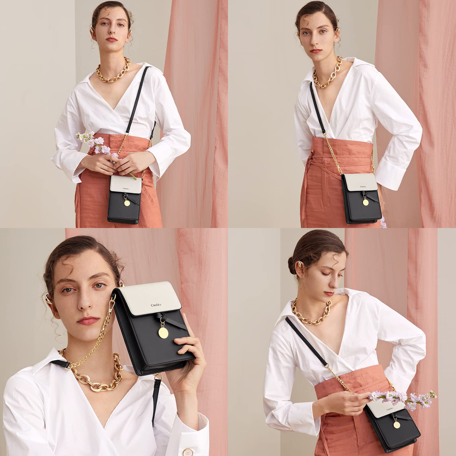 Cnoles Small Crossbody Phone Purse for Women Leather Wallet with Credit Card Slots Black