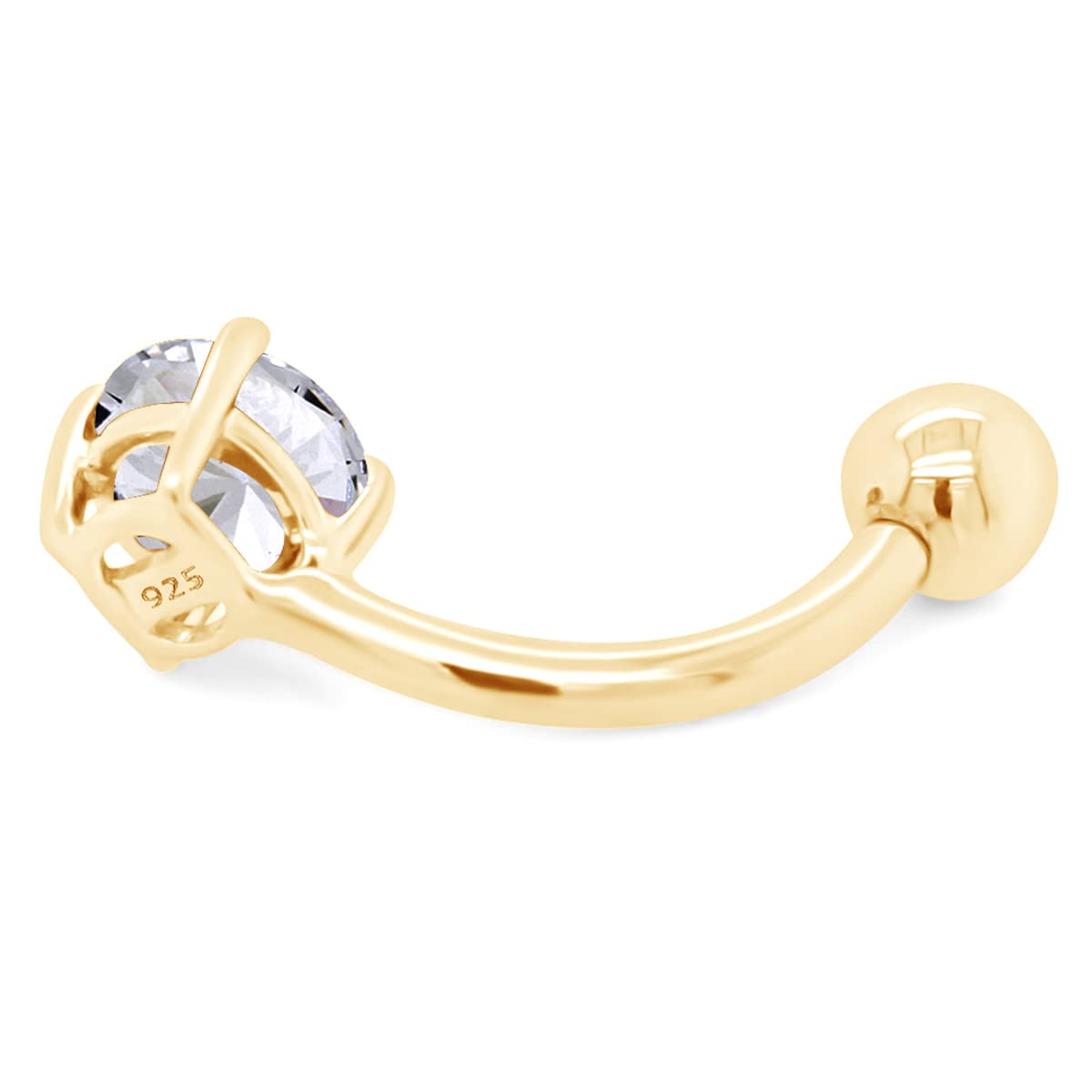 AFFY Round Shape Sparkling White Cubic Zirconia Body Piercing Belly Button Ring in 14K Yellow Gold Over Sterling Silver