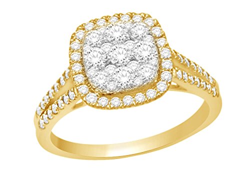 AFFY Square Cluster Split Shank Engagement Wedding Ring In 14k Yellow Gold With Round Cut White Natural Diamond With Ring Size 12