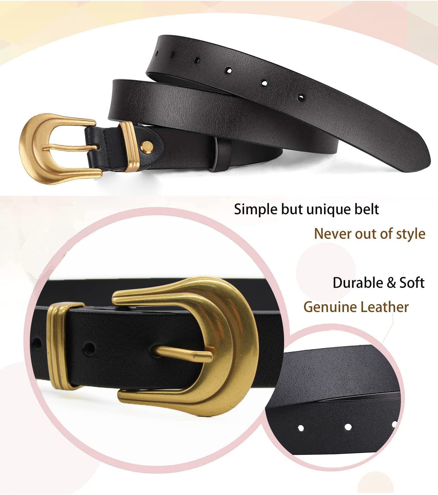 ALAIX Women's Belt Western Belts Silver Gold Buckle Black Leather Belt Pants Jeans Belts for Women