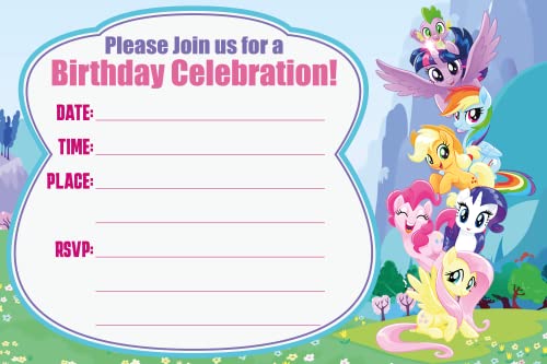 Set of 20 Pony Little -Themed Happy Birthday Invitation Cards & Envelopes - Lightweight (240g), Postcard Style Invites for the Perfect Party Pack