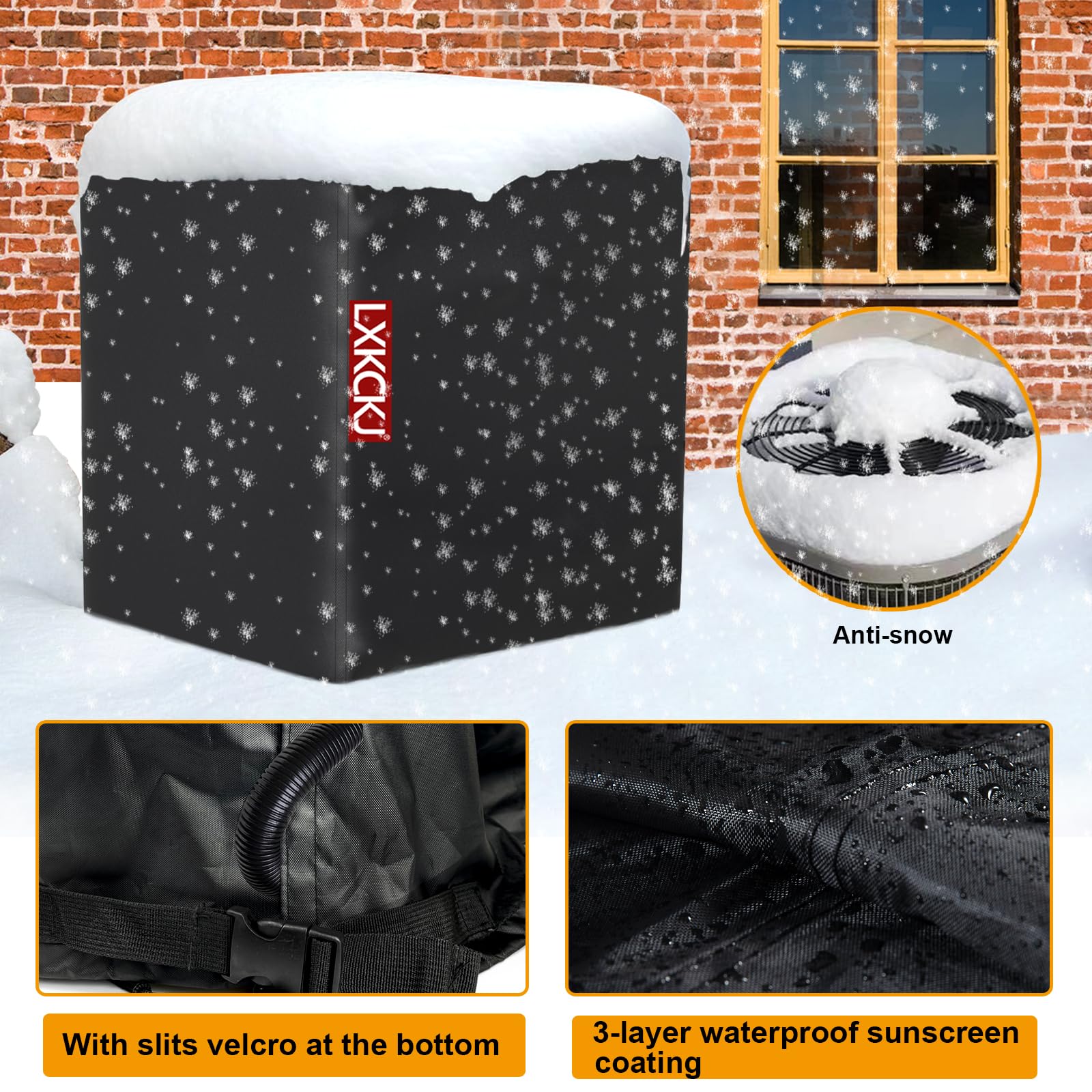 LXKCKJ Air Conditioner Cover for Outside Units - 420D Waterproof Air Conditioner Protection Covers for Window Unit - Winter AC Covers Fits AC Condensing HVAC Unit (Black 32''LX32''WX36''H)