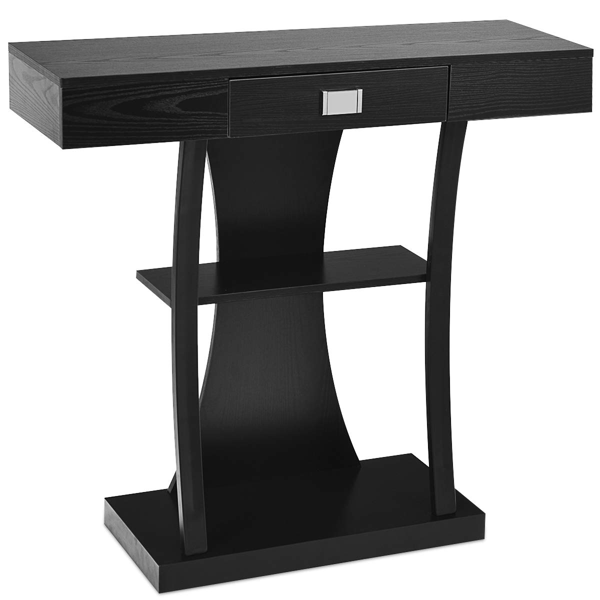 Giantex Narrow Console Table T-Shaped - Behind Couch Table with Drawer, Shelves, Dual Anti-Tipping Kits, Modern Foyer Table, Sofa Side Table for Living Room, Entryway, Hallway, Entry Table (Brown)