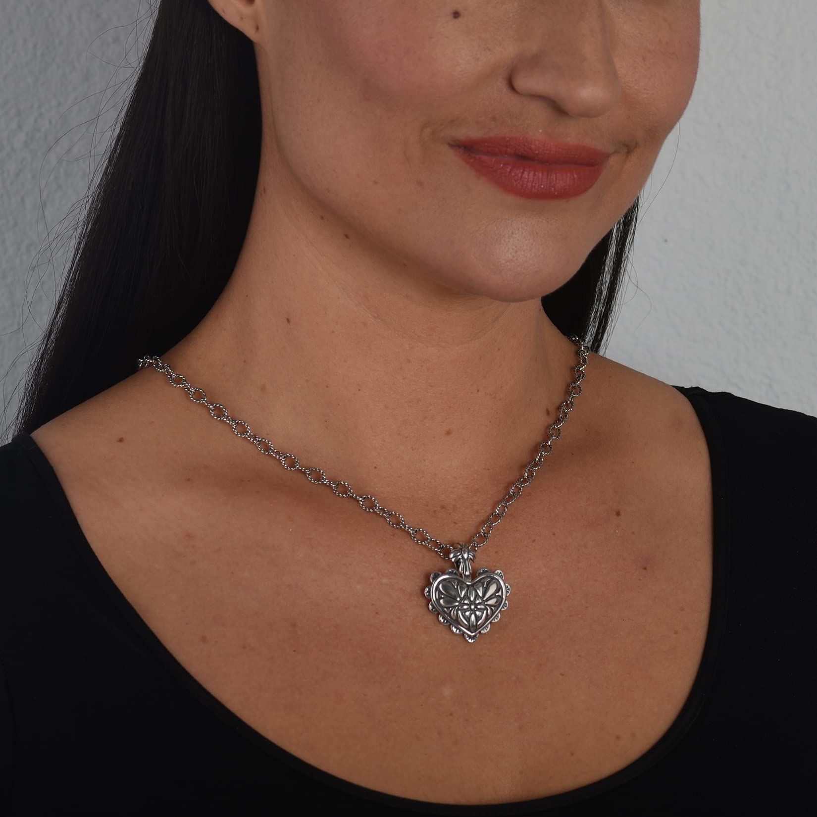 American West Sterling Silver Women's Pin & Pendant Enhancer Repousse Inspired Heart