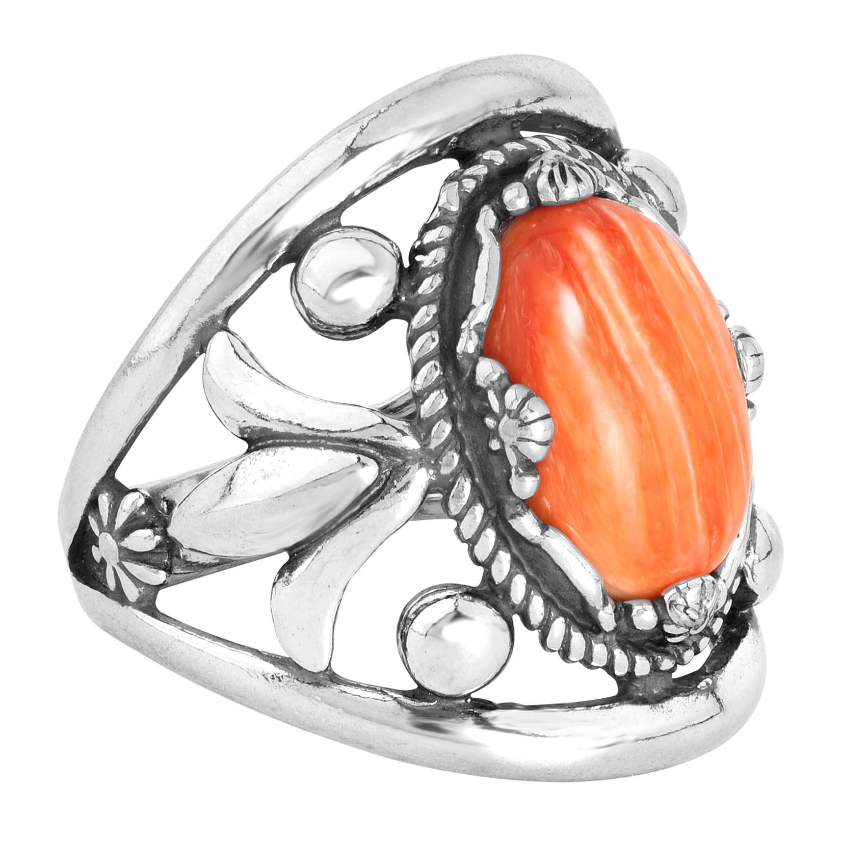 American West Sterling Silver Women's Ring Orange Spiny Gemstone Tufa-Inspired Design Size 7