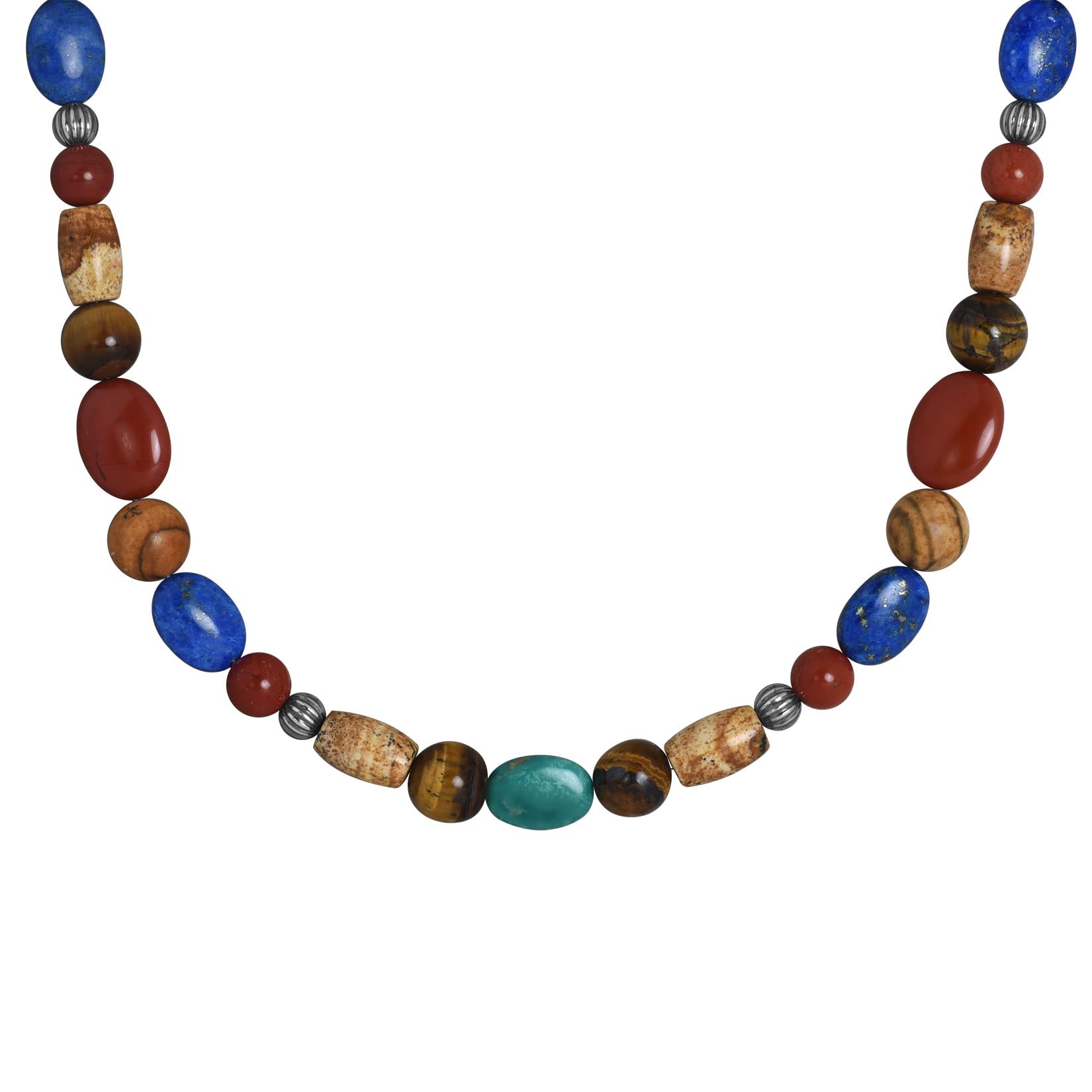 American West Sterling Silver Earth Tone Gemstone Beaded Magnetic Women's Strand Necklace 17 Inch