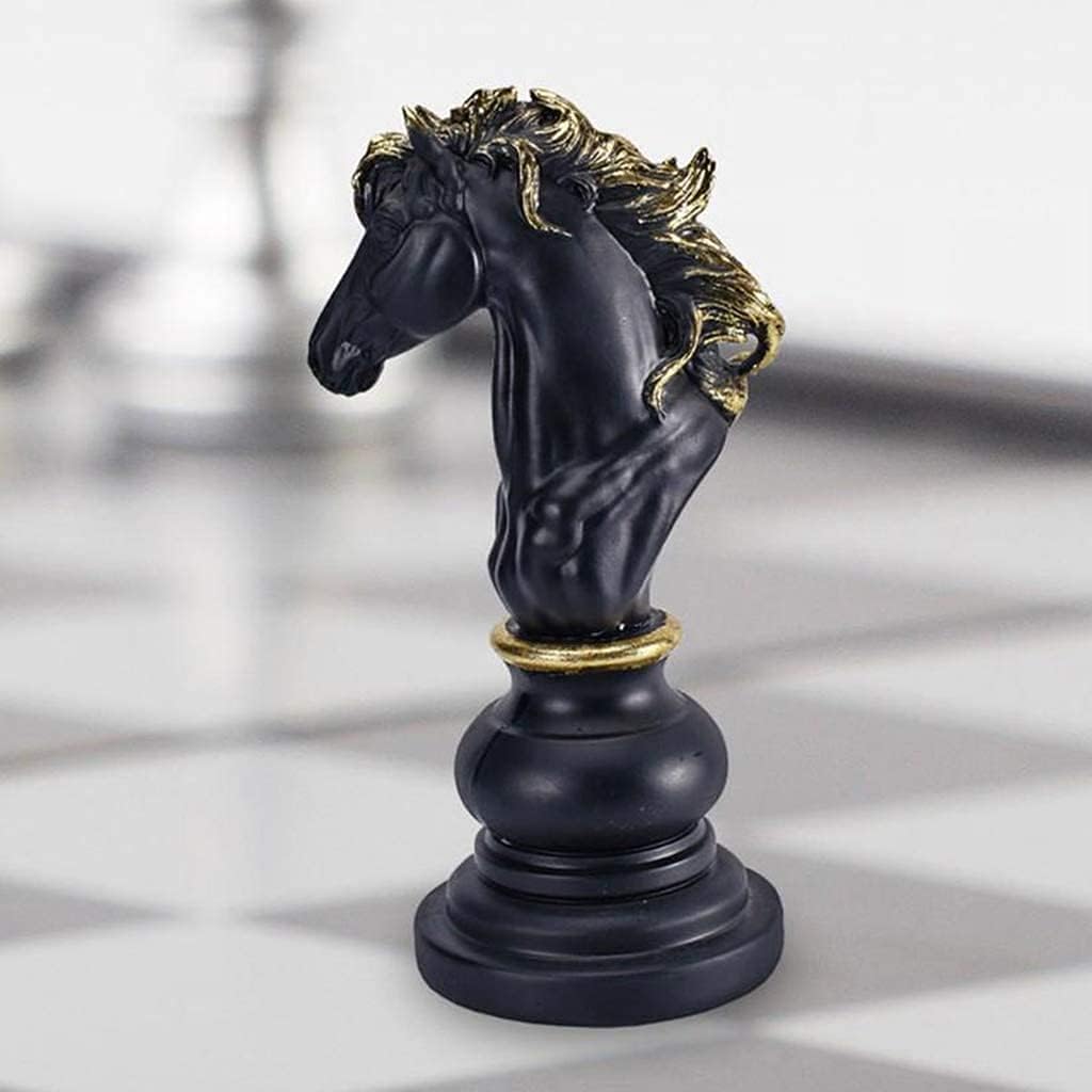 Chess King Queen Knight Statue Chess Pieces Chess Game Knight Sculpture Collectible Figurine for Home House Office Table Decor - Black, Horse