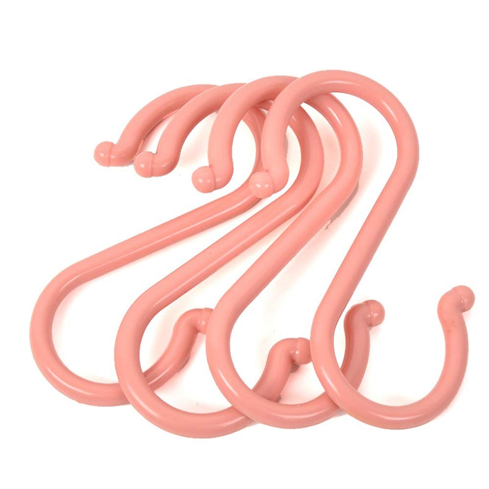 S-Shaped Hooks, Plastic Clothes Hangers Multi-Purpose Storage Racks Portable Key Holders, Durable Hanging Hooks Bathroom Organizers(4Pcs Pink L)