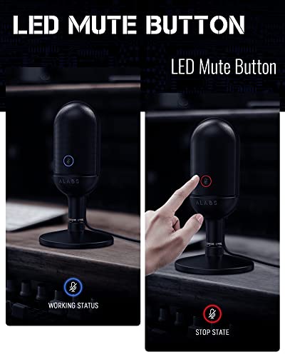 ALABS Podcast Microphone, 192KHz 24bits USB Mic for Computer, Smartphone with Mic Monitoring and Gain Control Condenser Microphone for Podcast Streaming Recording ASMR Gaming, Iron 192