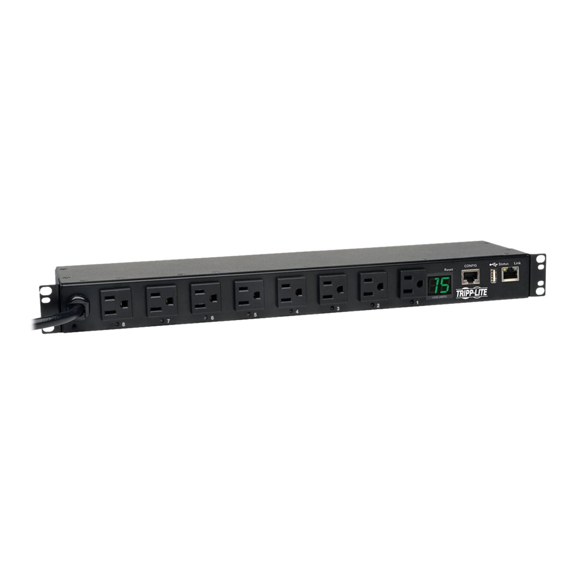 Tripp Lite 1.4kW Switched PDU, 120V, 15A, 8 5-15R, 5-15P, LX Platform Interface, 12ft Cord, 1URM TAA, 2 Year Warranty (PDUMH15NET2LX)