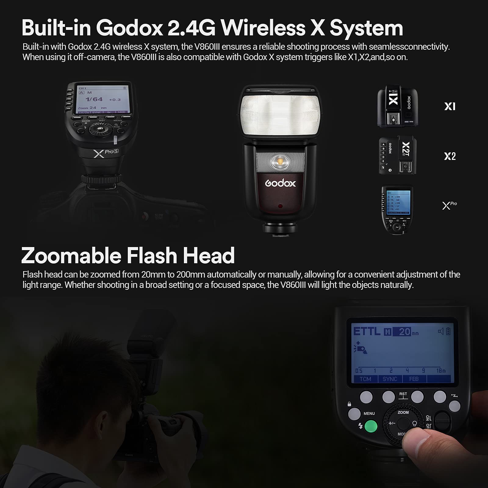 Godox V860III V860III-S TTL Flash for Sony, 2.4G 1/8000S HSS Flash Speedlite, 7.2V/2600mAh Li-ion Battery, 10 Levels LED Modeling Light, Speedlight Compatible for Sony Camera