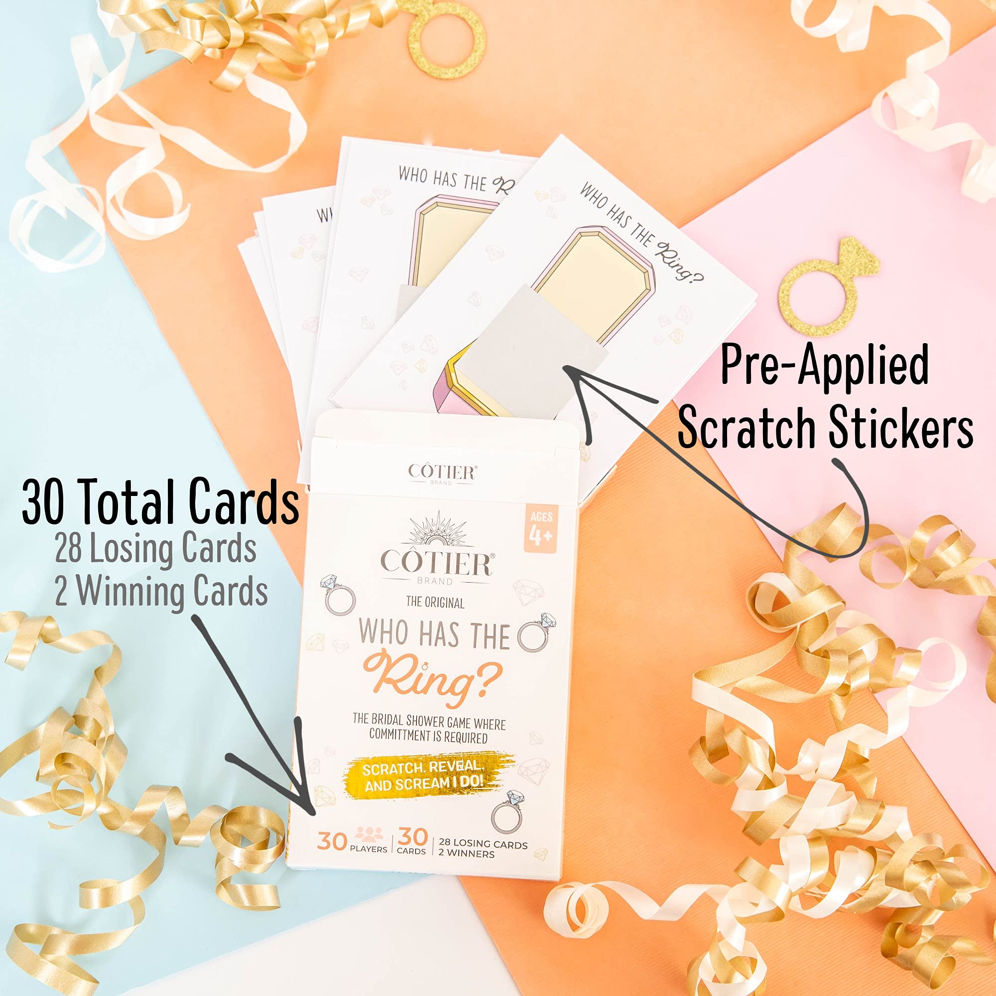 COTIER BRAND Who Has The Ring Bridal Shower Scratch Off Game - Hilarious Losing Phrases on Ticket Cards - Easy to Play - Funny Wedding Shower or Fun Engagement Party Game Idea for 30 Guests