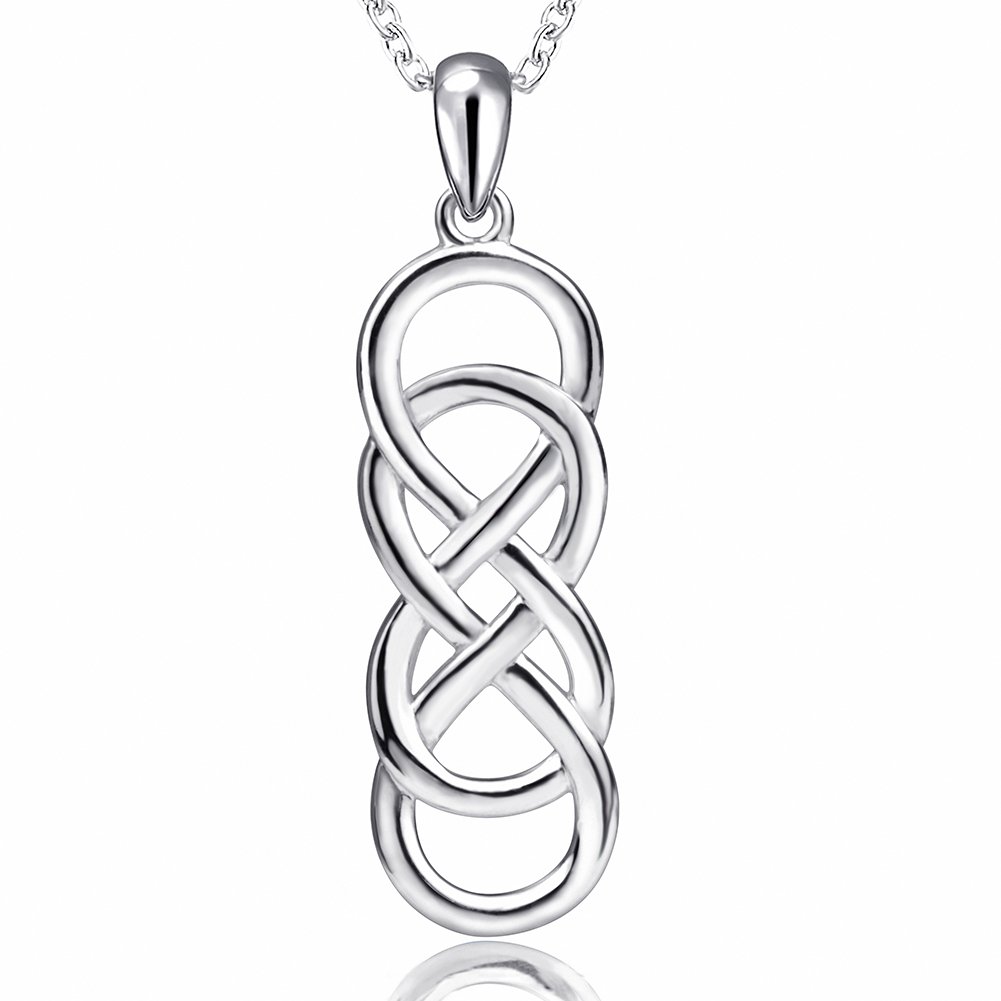 APOTIE Celtic Infinity Necklace for Women - 925 Sterling Silver CZ Infinite Pendant Eternal Jewelry Gifts for Girlfriend Wife (Silver)