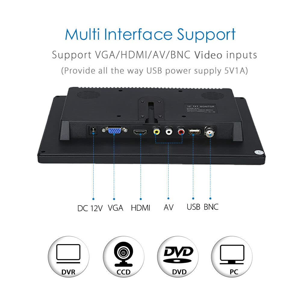 CAIRUTE Portable 10.1 inch Security Monitor 1024x600 HDMI Mini TV Screen with Built-in Dual Speakers HDMI VGA BNC USB Input for PC Gaming CCTV Surveillance
