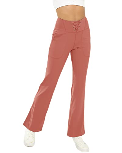 Aurgelmir Women's High Waisted Flare Bootcut Pants Split Hem Wide Leg Athletic Running Yoga Leggings with Pockets Pink
