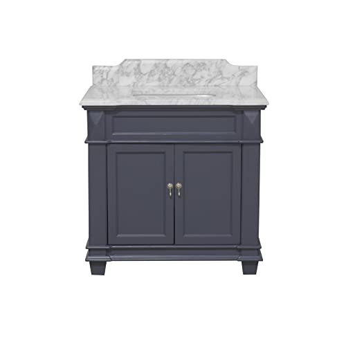 Elizabeth 36-inch Bathroom Vanity (Marine Gray/Carrara): Includes Marine Gray Cabinet with Authentic Italian Carrara Marble Countertop and White Ceramic Sink