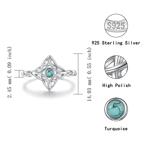 APOTIE Sterling Silver Turquoise Ring - S925 Celtic Knot Vintage Openwork Rings Jewelry for Women