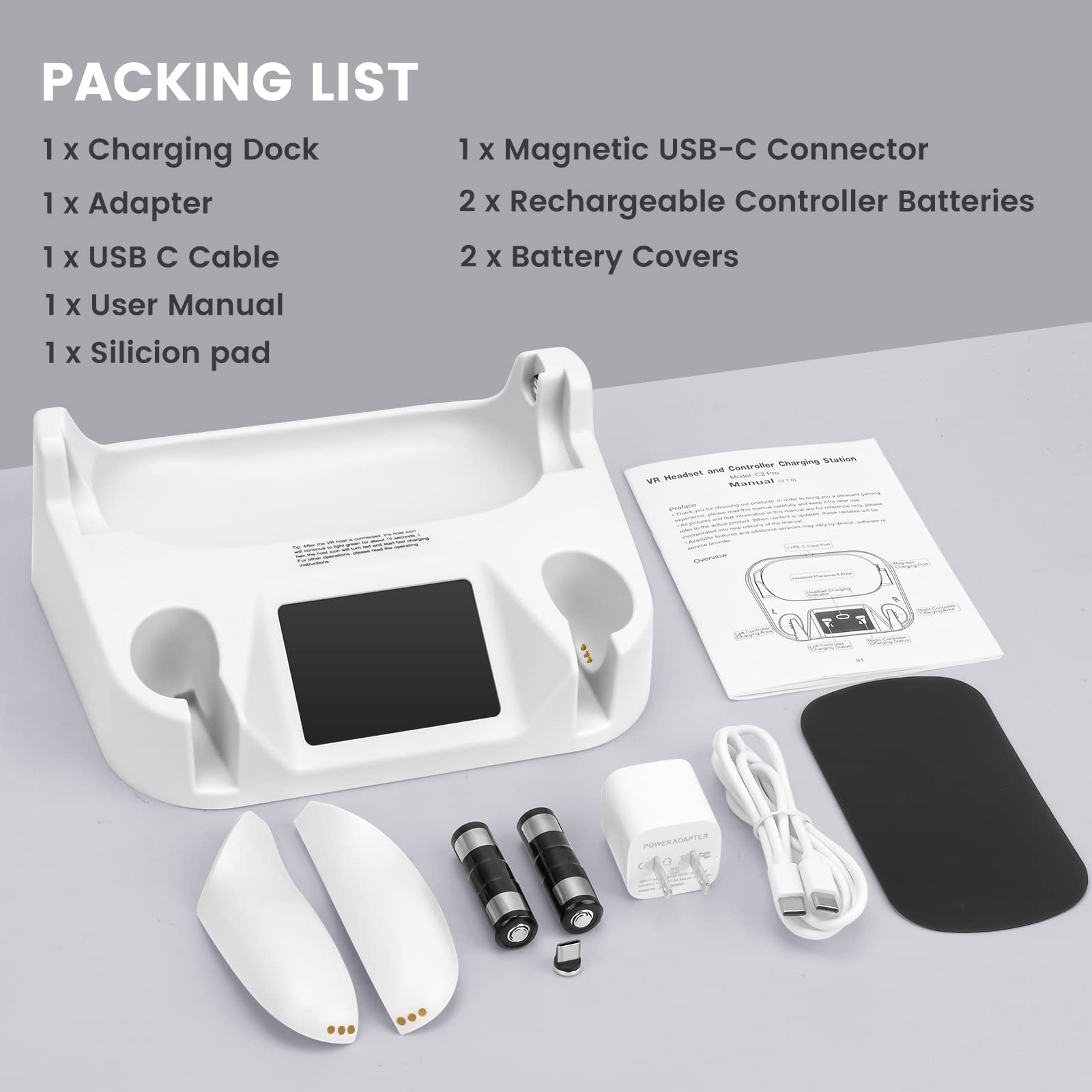alcopanda 1*Charging Dock for Meta Quest 2+1*Head Strap with Battery for Quest 2
