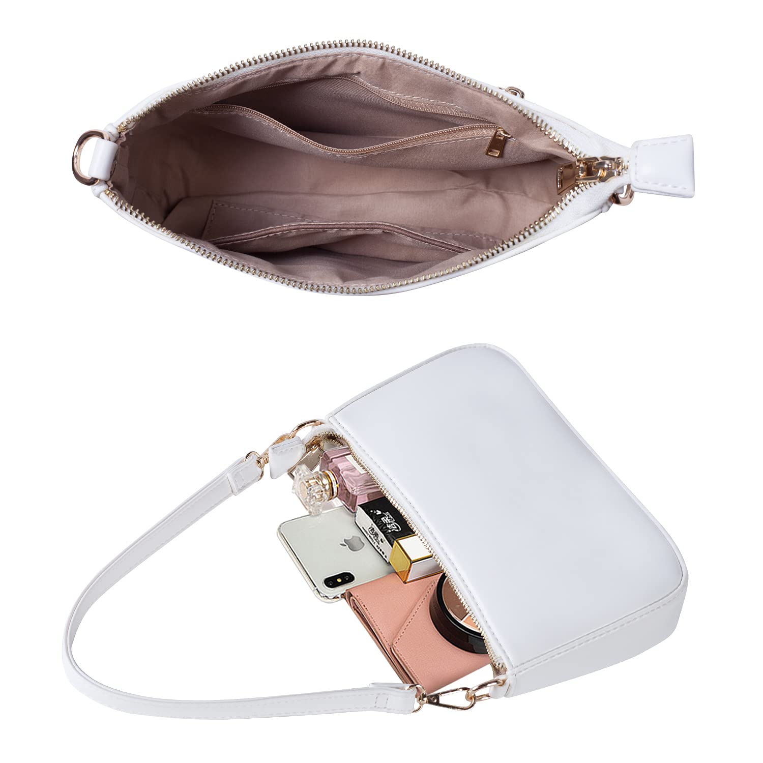 Apperloth Small Shoulder Bag with Zipper Closure Retro Classic Clutch Croc Tote HandBags for Women (Style 2 White)