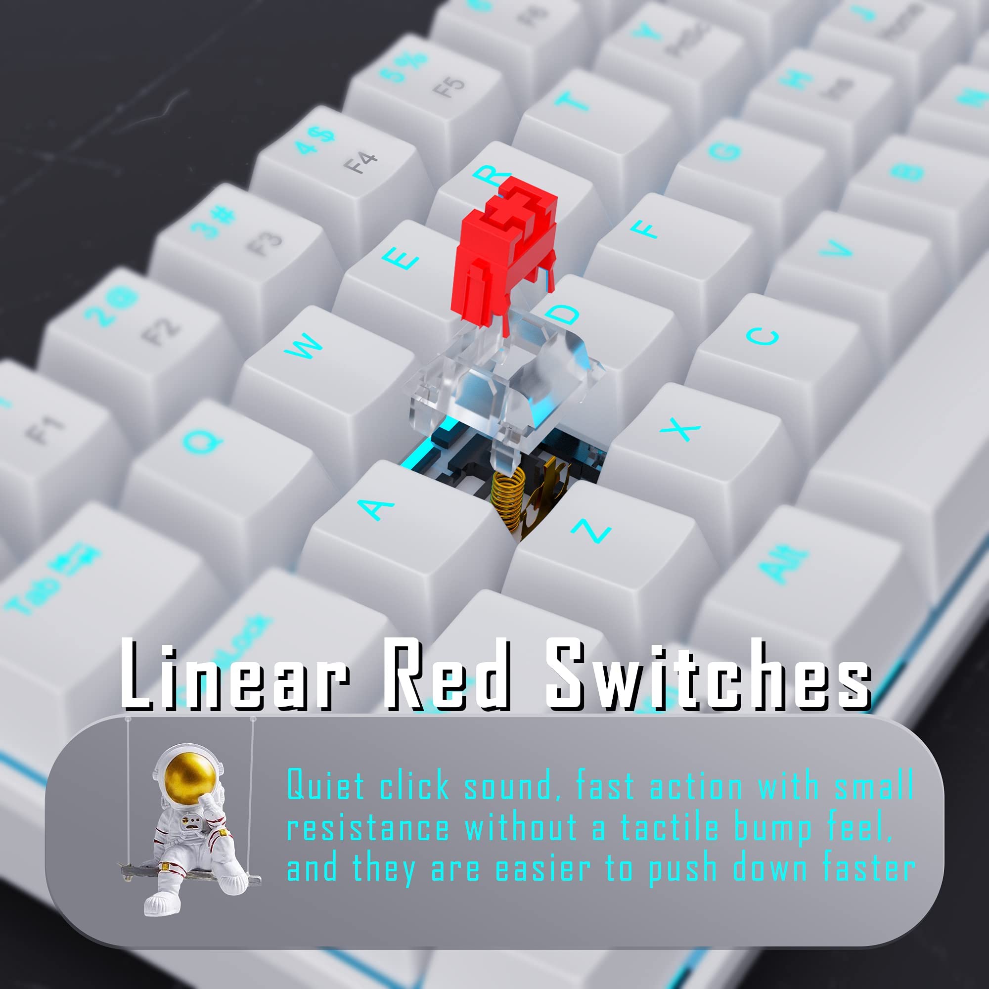 CMUNBBB 60 Percent Mechanical Gaming Keyboard, White Gaming Keyboard with Red