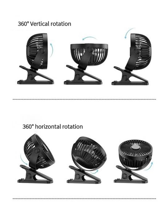 ANYPOWK Mini Clip on Fan, 4 Inches - 2500mAh Rechargeable Battery Operated Stroller Fan, Personal Fan for Bed, Baby Stroller, Outdoors, Car Seat, Gym - Black