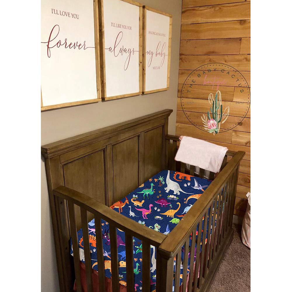 Baby Soft Crib Sheet and Baby Minky Blankets with Blue Dinosaur Printed