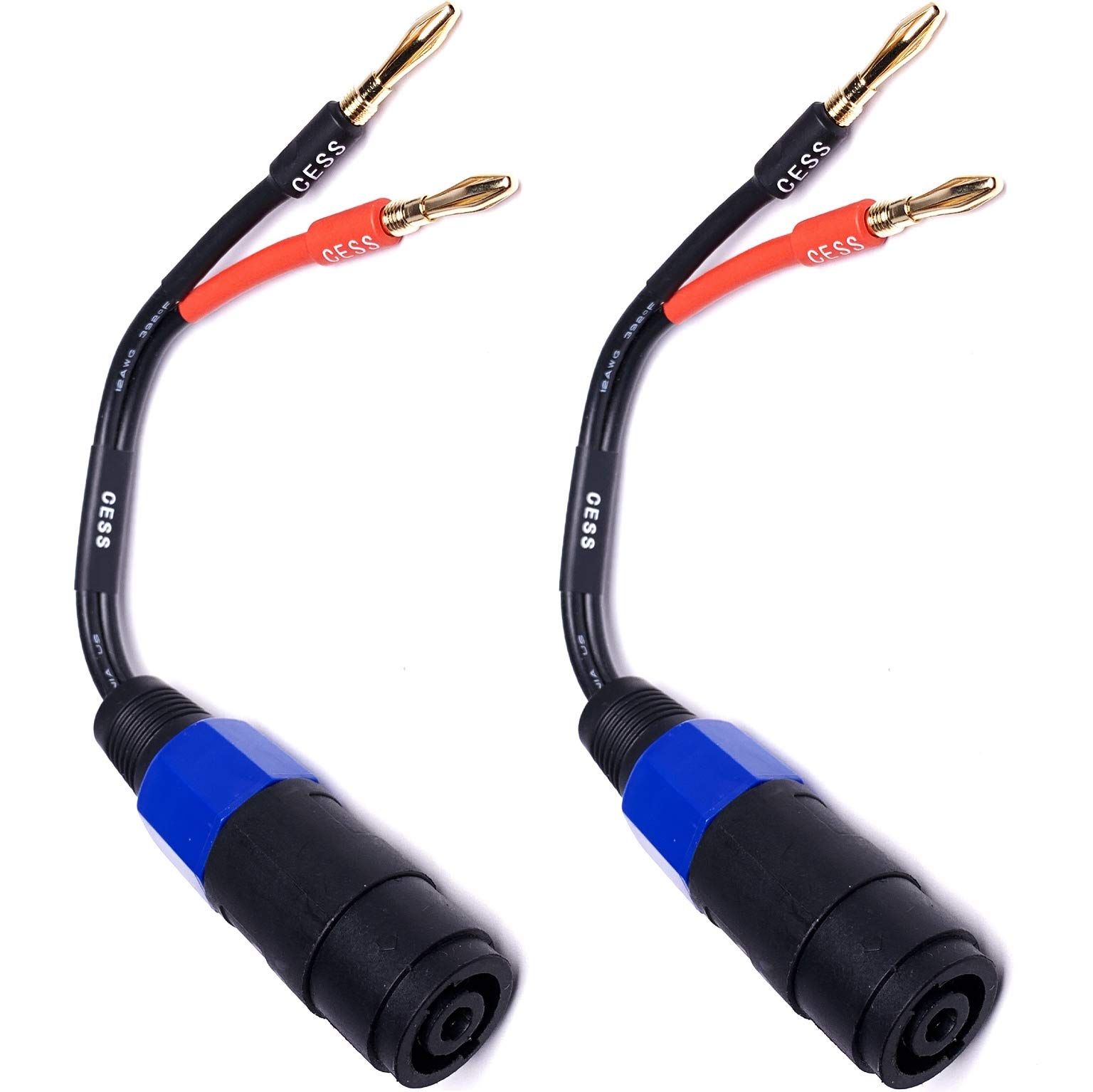 CNCESS CESS-004 Banana Plug to Female Speakon Speaker Adapter Cable 12AWG - 2 Pack (4mm Banana)