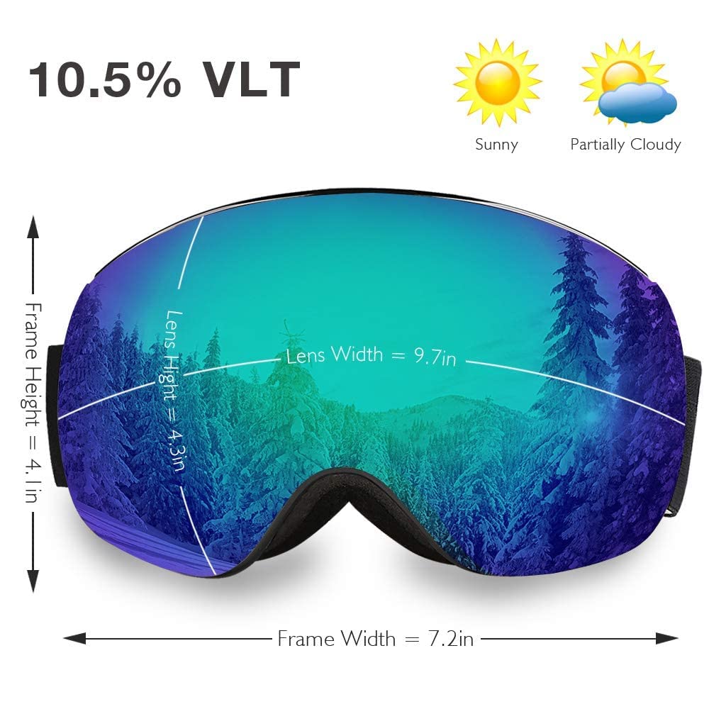 AKASO OTG Ski Goggles, Alta Ski Goggles, Anti-Fog, 100% UV Protection, Double-Layer Spherical Lenses for Men & Women