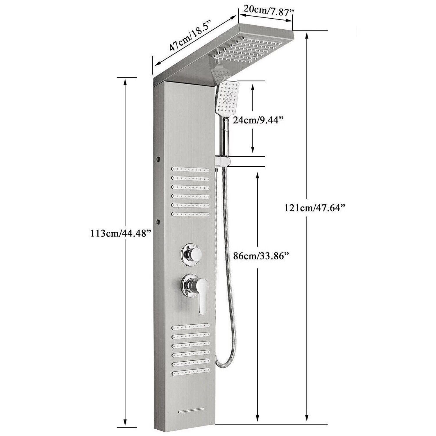 AlenArt Shower Panel Tower System LED Multi-Function Shower Tower Faucet Rainfall Waterfall Shower Head with Massage Jets Stainless Steel Wall Mount in Bathroom,Brushed Nickel
