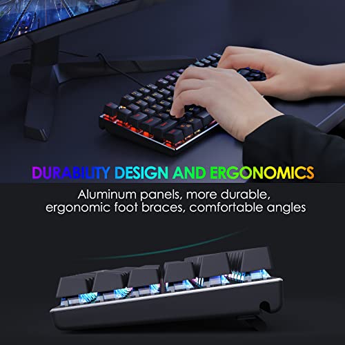 HUO JI E-Yooso Z-88 RGB Mechanical Gaming Keyboard, Metal Panel, Blue Switches - Clicky, Compact 81 Keys for Mac, PC, Black