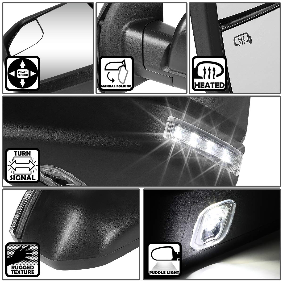 DNA Motoring TWM-058-OE-T888-BK-CL-L Powered+Heated+LED Signal Puddle Light Factory Style Side Mirror Left Compatible With 15-18 F-150 with 22-Pin Plug