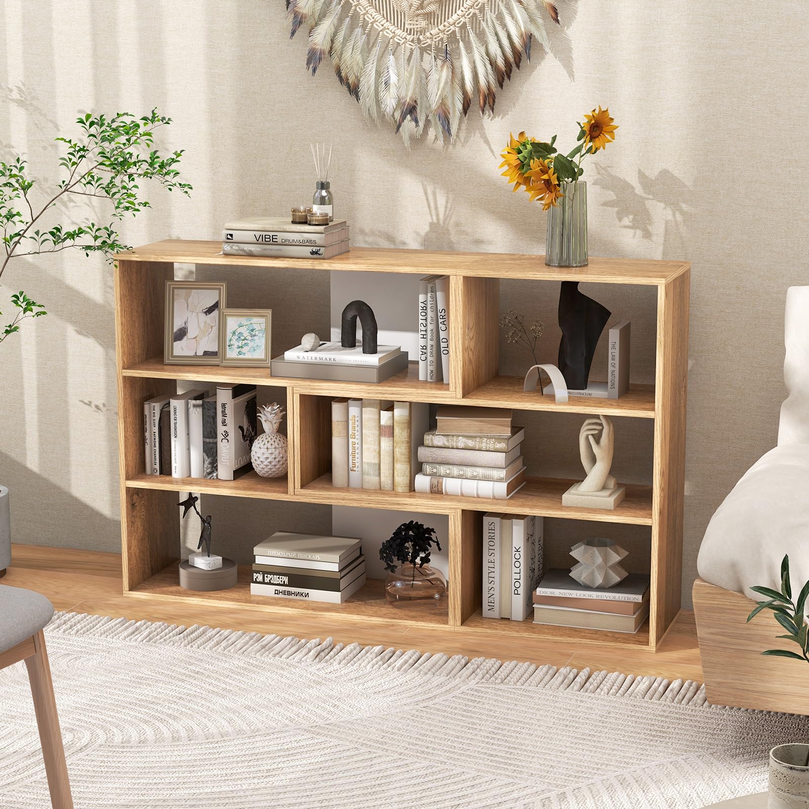 Giantex 6-Cube Bookcase, 3-Tier Wooden Bookshelf with Anti-Tipping Kits, Modern Freestanding Wood Book Shelf, Open Cube Storage Organizer for Kids Room
