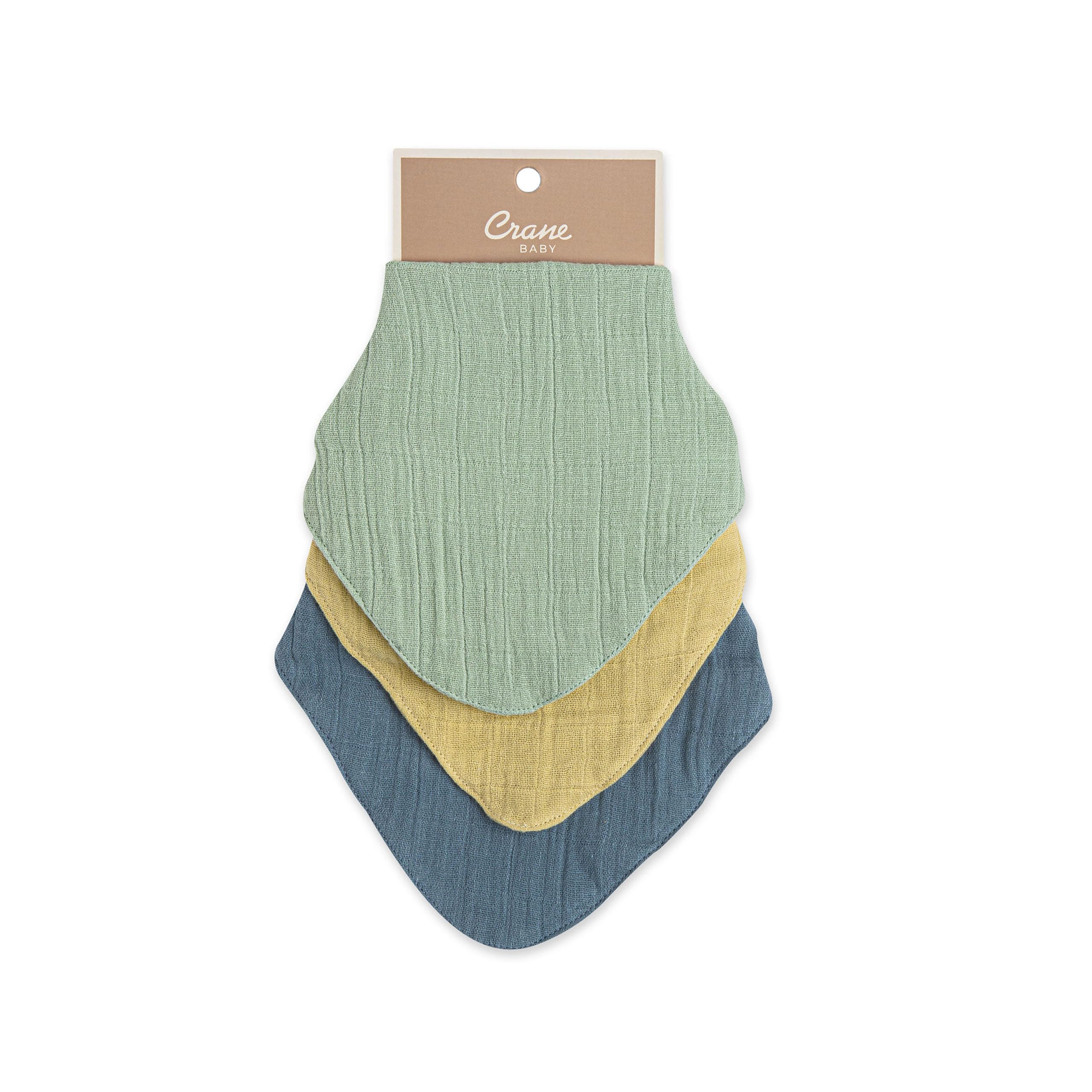 Crane Baby Soft Muslin Baby Bib Set, Adjustable and Absorbent Bandana Style Bibs for Boys and Girls, River, 3 Piece, 18.5β x 9β