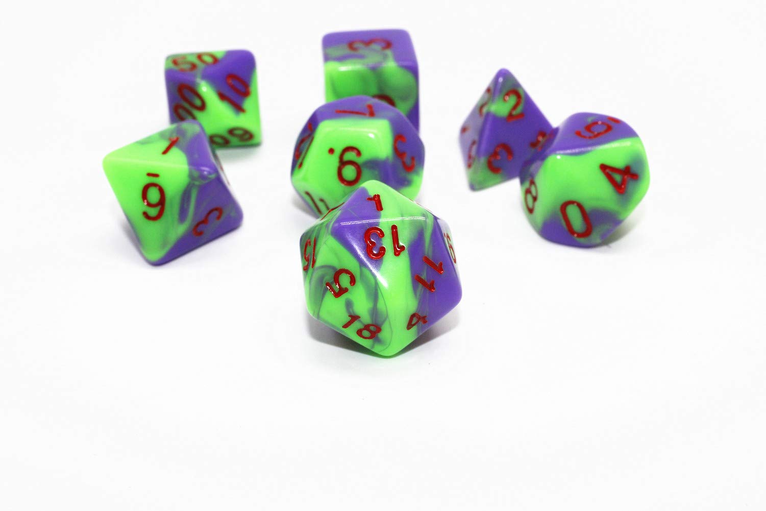 DND Dice Set Purple & Green RPG Polyhedral Dice Fit Dungeons and Dragons(D&D) Pathfinder MTG Tabletop Role Playing Game 7-Die Dice Set
