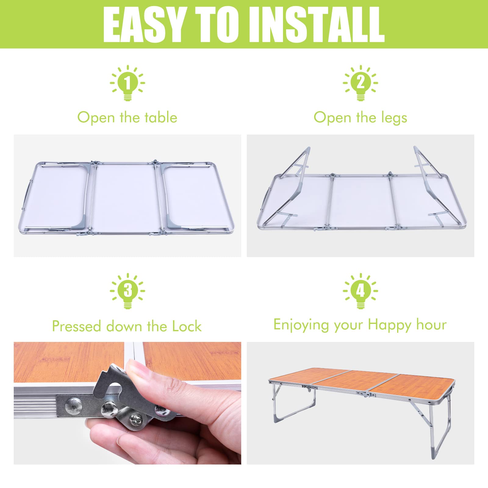 AO LI GEI Folding Camping Table,Portable Picnic Table Foldable Lightweight Outdoor Aluminum Legs,3 Fold Beach Table Carrying Handle for Party Picnic Beach Camping Home Office Cooking Beach