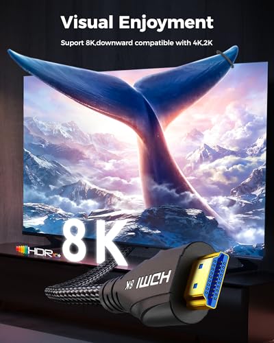 Cratree HDMI Cables 15FT Long - 8K Ultra High Speed HDMI Cable,48Gbps HDMI Braided Cord,8K 60hz,4K 120hz,eARC,HDCP 2.2&2.3 - Compatible for HDTV/PS5/Xbox