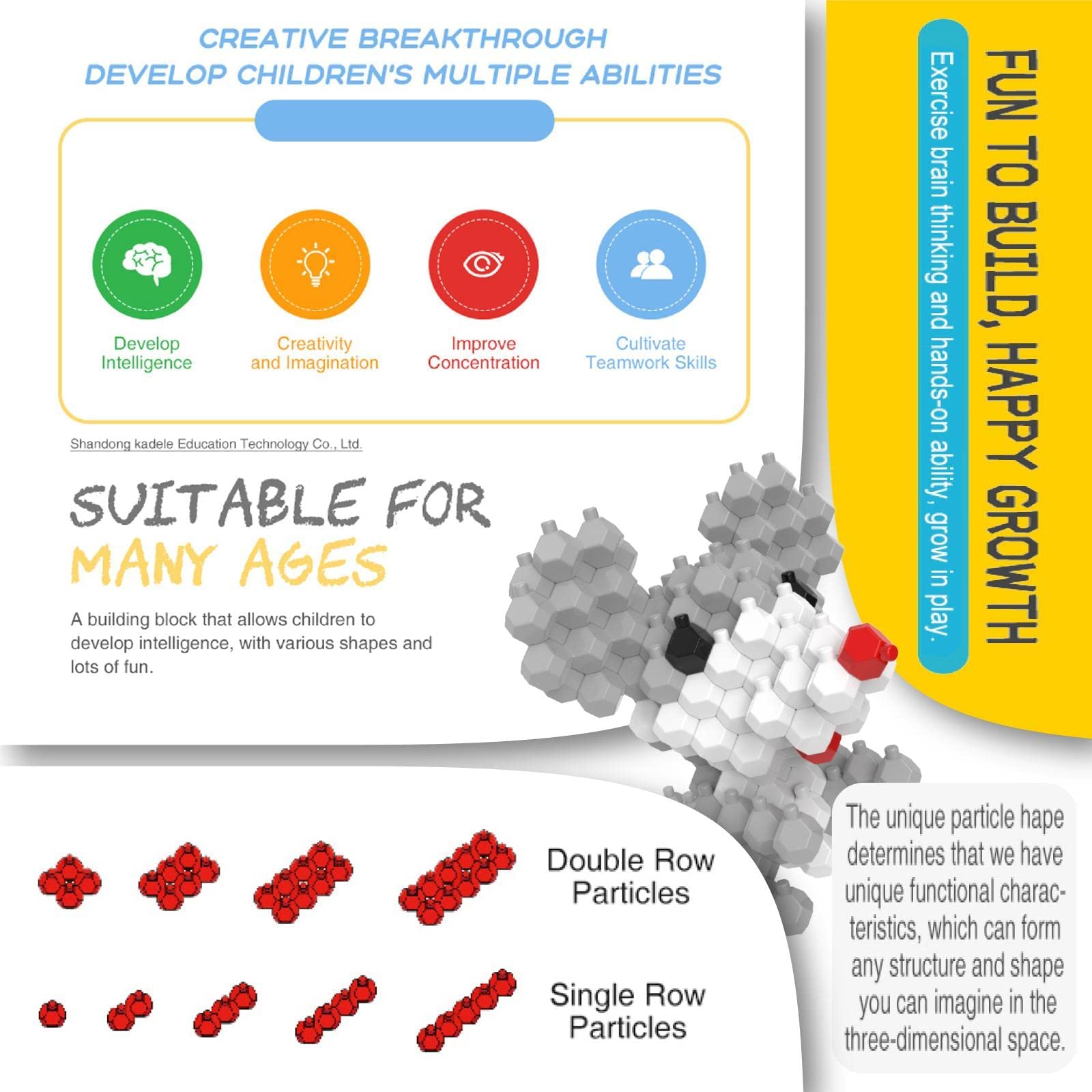 KADELE STEM Toys Educational Building Block Toys 087001 68 Piece ABS Material Building Toys Set