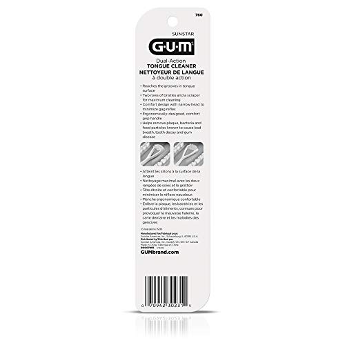 GUM - 760RB Dual Action Tongue Cleaner Brush and Scraper (Colors May Vary)